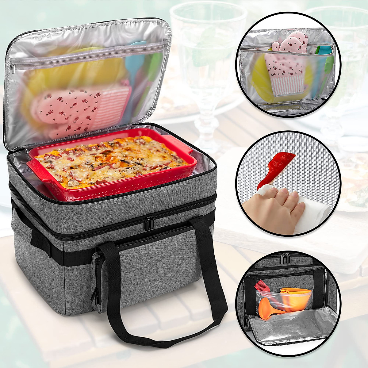 Luxja Insulated Slow Cooker Bag (with a Bottom Pad and Side Handles) for 6-8 Quart Oval Slow Cooker, Double Layer Carrying Case Compatible with Crock-Pot and Hamilton Beach, Gray