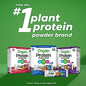 Orgain Organic Plant Based Protein Bar, Chocolate Brownie - 10g of Protein, Vegan, Gluten Free, Dairy Free, Soy Free, Lactose Free, Kosher, Non-GMO, 1.41 Ounce, 12 Count (Packaging May Vary)