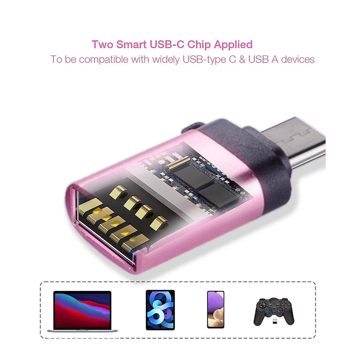 USB C to USB Adapter(5 Pack), USB C to USB 3.0 Adapter, USB Type-C to USB,Thunderbolt 3 to USB Female Adapter OTG for MacBook Pro/Air 2020/2019/2018/2017,iPad Pro 2020,More Type-C Devices(Pink)