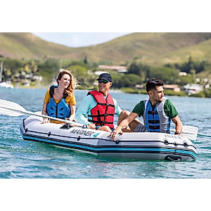 INTEX 68373EP Mariner 3 Inflatable Boat Set: Includes Deluxe 54in Boat Oars and High-Output Pump – Wear-Resistant Keel – Removable Fishing Rod Holders – 3-Person – 880lb Weight Capacity