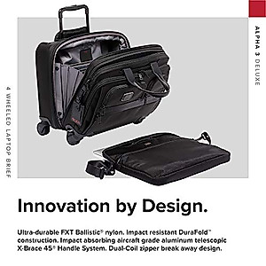 TUMI Alpha 3 Deluxe 4-Wheel Laptop Case Briefcase - Features Built-In USB Port - 17-Inch Computer Bag for Men and Women - Black