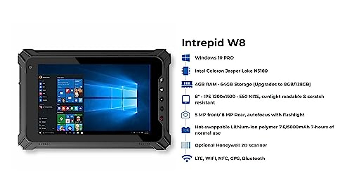 Minno Intrepid Rugged Windows Tablet with 2D Scanner