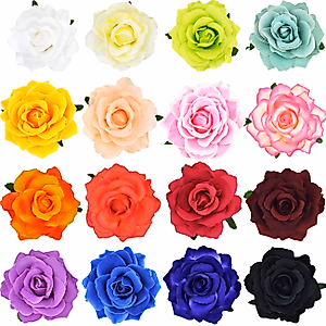 DRESHOW 16 Pcs Rose Hair Clip Flower Bridal Hair Pins Rose Brooch Floral Clips Head Ornament Wedding Hair Accessories Flamenco Dancer Hair Clip for Women Girls