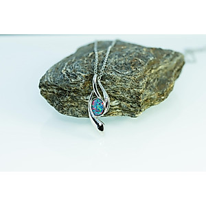 Australian Triplet Opal Necklace - Genuine Australian Triplets Opal Necklace Pendant in Sterling Silver White Gold Plated Women's Jewelry (Multi Color)