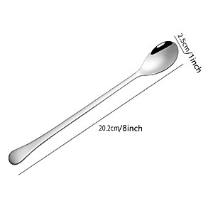 8 Inch Long Handle Spoon Iced Tea Spoons, 4pcs Coffee Spoon, Premium Stainless Steel Cocktail Stirring Spoons for Mixing, Tea, Ice Cream, Milkshake, Cold Drink (Silver)