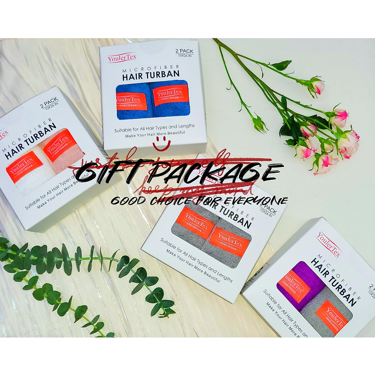 YoulerTex Microfiber Hair Towel Wrap for Women, 2 Pack 10 inch X 26 inch Super Absorbent Quick Dry Hair Turban for Drying Curly Long Thick Hair (Gray)