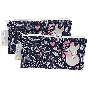Itzy Ritzy Reusable Mini Snack Bags – 2-Pack of 3.5” x 7” BPA-Free Snack Bags are Food Safe & Washable for Storing Snacks, Pacifiers and Makeup in a Diaper Bag, Purse or Travel Bag, Fox Hollow