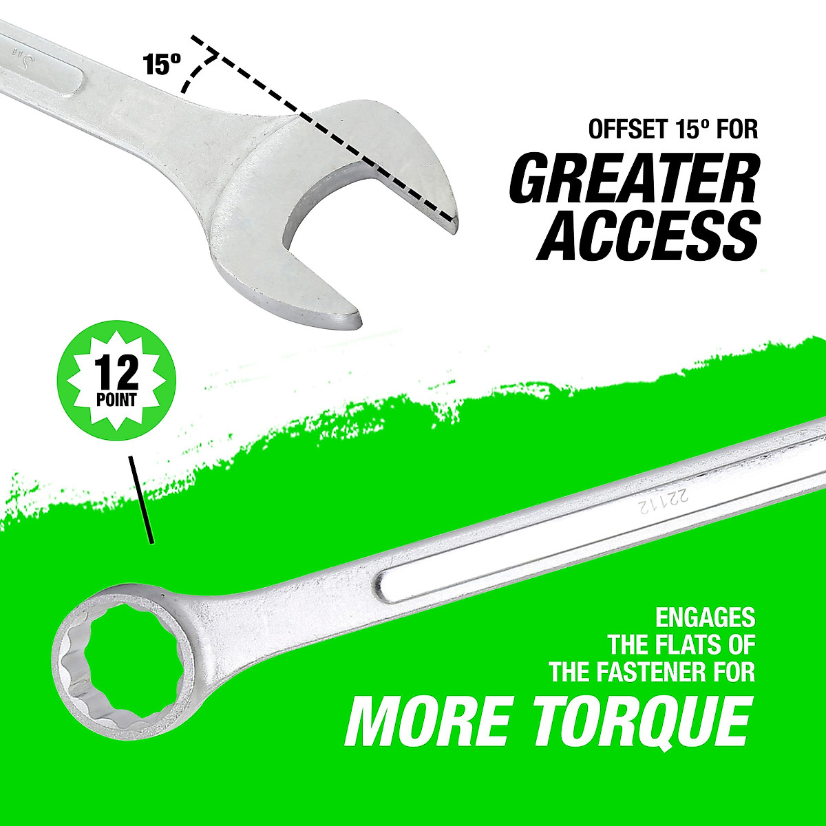 OEMTOOLS 22112 Jumbo Combination Wrench, 2 Inch | One Open End & One Box-Head on a Single Wrench | Long-Shaft Industrial Tool | Smooth Open End Doesn’t Mark Fasteners
