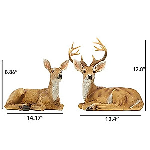 JHVYF Adorable Deer Statue Decor for Garden Yard Buck & Doe Lying Outdoor Sculptures for Home Decor 312-313