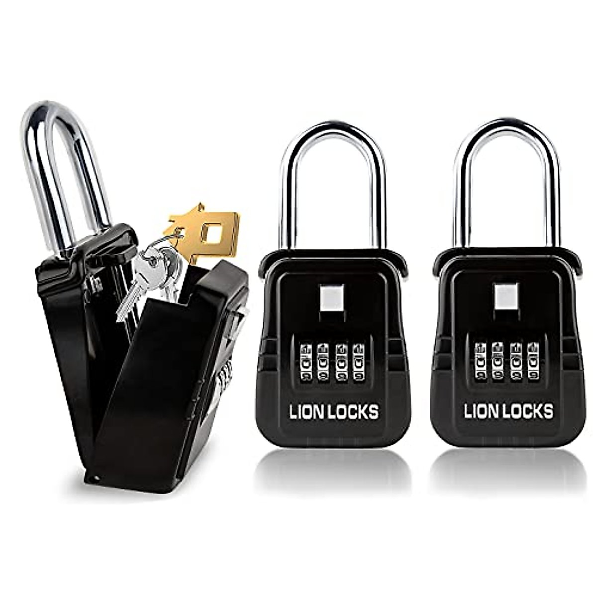 Lion Locks 1500 Key Storage Lockbox, Set-Your-Own Code Lock Portable Key Holder, Rust-Proof, Secure Outdoor Key Safe, Hide-a-Key Safe Box Lock Box, Airbnb, Construction (2-Pack/Black)