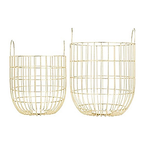 Deco 79 Contemporary Metal Round Storage Basket, Set of 2 13", 11"W, Gold