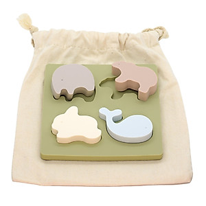 Rosie Bee Silicone Animal Shape Puzzle Toy for Kids, Toddlers, Babies - Baby Teether Toys, Stacking, Nesting, Sorting, Blocks, Educational, Sensory, Bath, with Bag (Green)