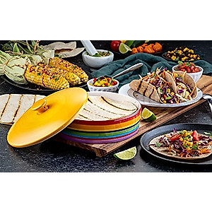 KooK Ceramic Tortilla Warmer, Colorful Design, Perfect for Pancakes, Holds up to 12 tortillas, 8.5 Inch Diameter, Taco warmer 40oz