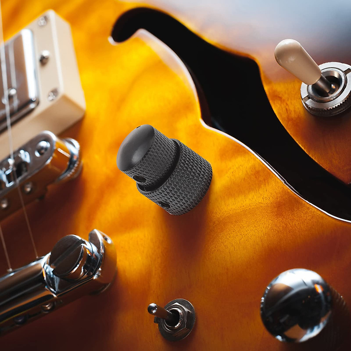 HEALLILY Dual Concentric Control Knobs Stacked Knobs Guitar Volume Tone Control Dome Knobs for Electric Guitar Bass Black