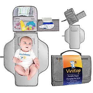 Portable Diaper Changing Pad, Detachable Travel Changing Pad for Baby with Wipes Pocket, Diaper Pad Changing Mat Clutch Bag for Newborn Boys & Girls
