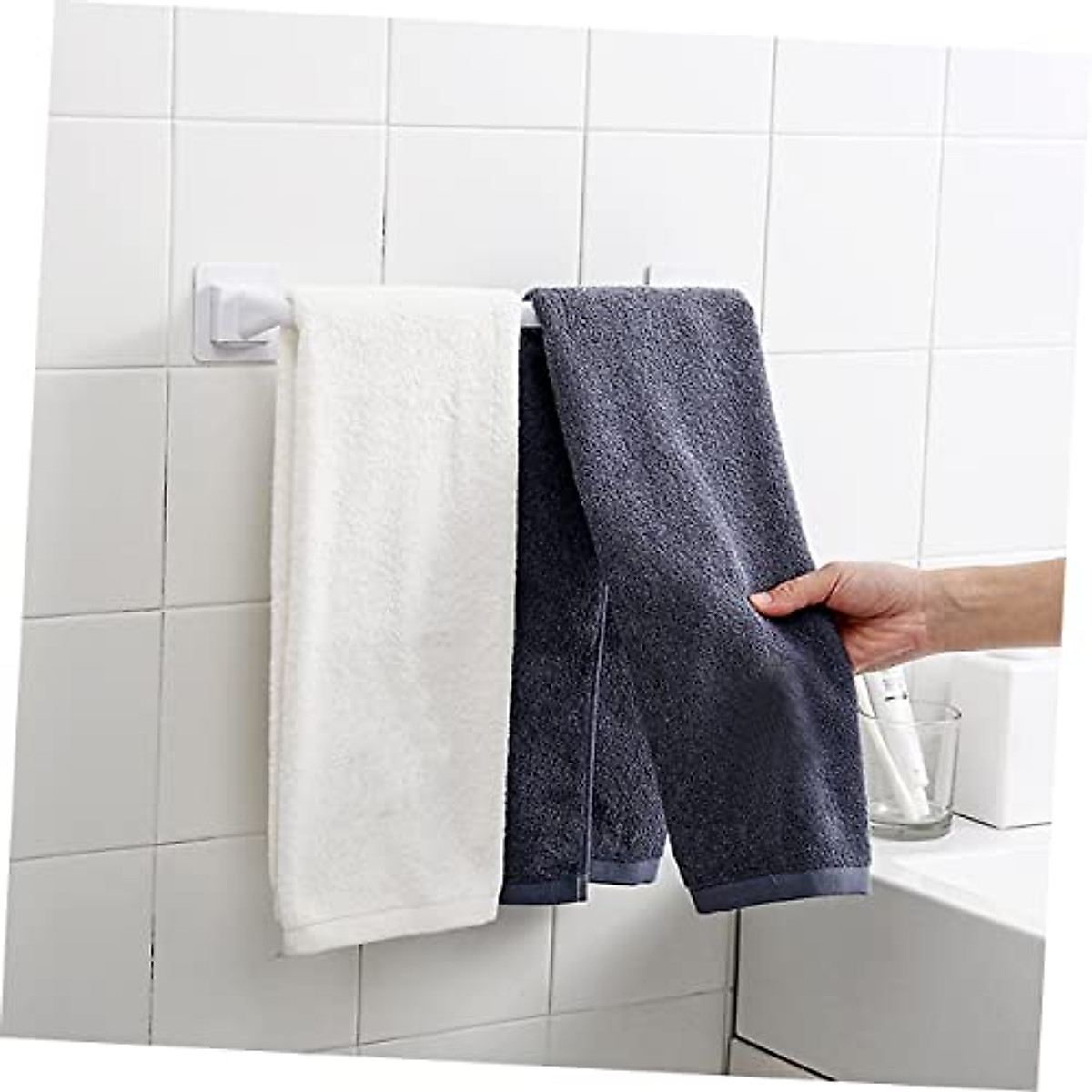 Garneck 3sets Nail- Towel Rail Towel Holder Mount Towel Hooks Hand Towel Rod Square Towel Bathroom Decorations Towel Holder Rod Towel Rod Rack Kitchen Towel Holder Towel Bar White Pp 2pcs*3
