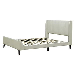DNYN Upholstered Velvet Queen Size Platform Bed with Headboard & Footboard for Kids Bedroom,Easy Assemble & No Box Spring Needed,Perfect for Small Space, Beige