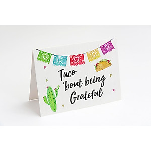 The Invite Lady Taco Baby Shower Thank You Cards Fiesta Gender Neutral Unisex Celebration Taco Bout 'Bout Being Grateful Cactus Blank Inside Printed Folding Cards (24 Count)