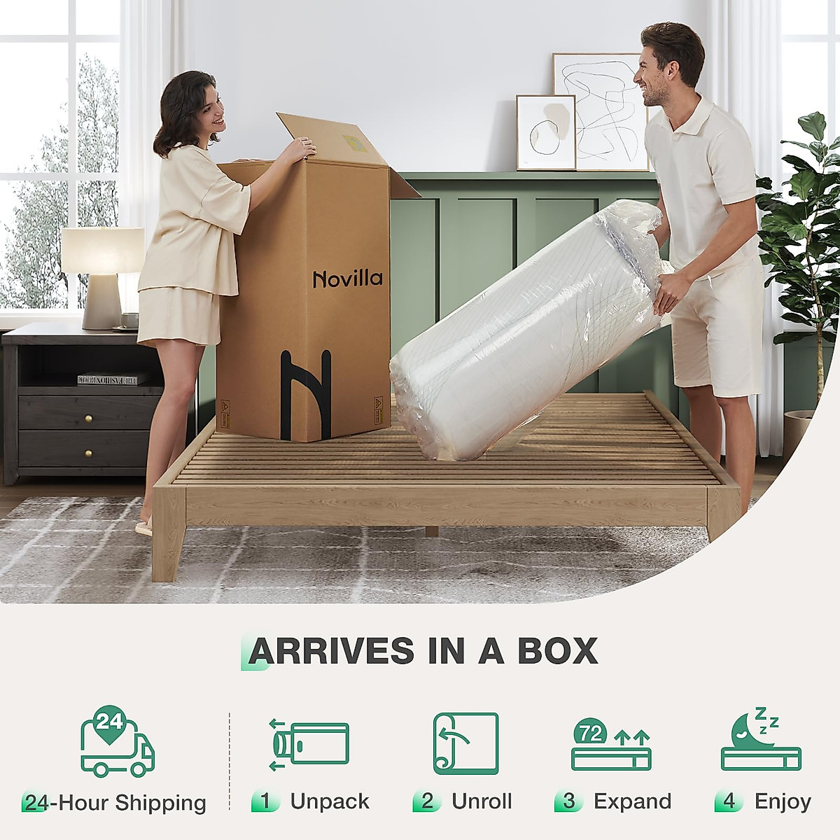 Novilla Twin Size Mattress, 10 Inch Memory Foam Mattress Twin with Bamboo Charcoal Foam for Cool Sleep & Pain Relief & Motion Isolating, Twin Mattress in a Box, Medium Firm