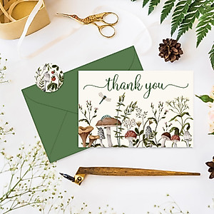 Whaline 36 Pack Vintage Mushroom Thank You Cards 6 Designs Plants Greeting Cards with Envelopes Stickers Retro Blank Note Cards for Party Invitation Supplies, 4 x 6 Inch