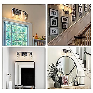 GZDEZCL Bathroom Vanity Light Fixtures, 3-Light Bathroom Wall Light Matte Black Bathroom Wall Lamp Modern Wall Sconce Lighting with Clear Glass Shade for Mirror Bedroom Powder Room Hallway(17.7 Inch)