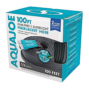 Aqua Joe AJFJH100-58-PRO FiberJacket Non-Expanding Kink-Free Garden, RV, Marine and Camper Hose, Ultra-Lightweight, Drinking Water Safe, 100-Foot x 5/8-Inch
