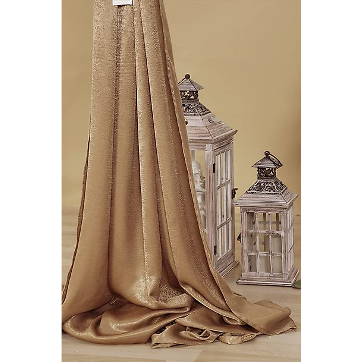 Cytdkve 2 Panels 4.8 Feet x 10 Feet Gold Brown Velvet-Like Wedding Backdrop Curtain Drapes, Silky Soft Window Curtains Panels for Wedding Ceremony Birthday Party Decorations