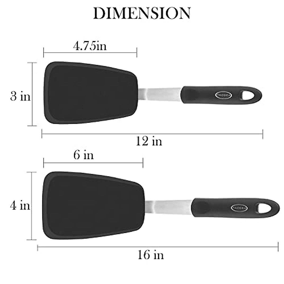 TACGEA Silicone Spatula Turner 2 Pack for Nonstick Cookware 600°F Heat Resistant, Kitchen Cooking Utensils for baking, flipping eggs, Burgers, Pancake