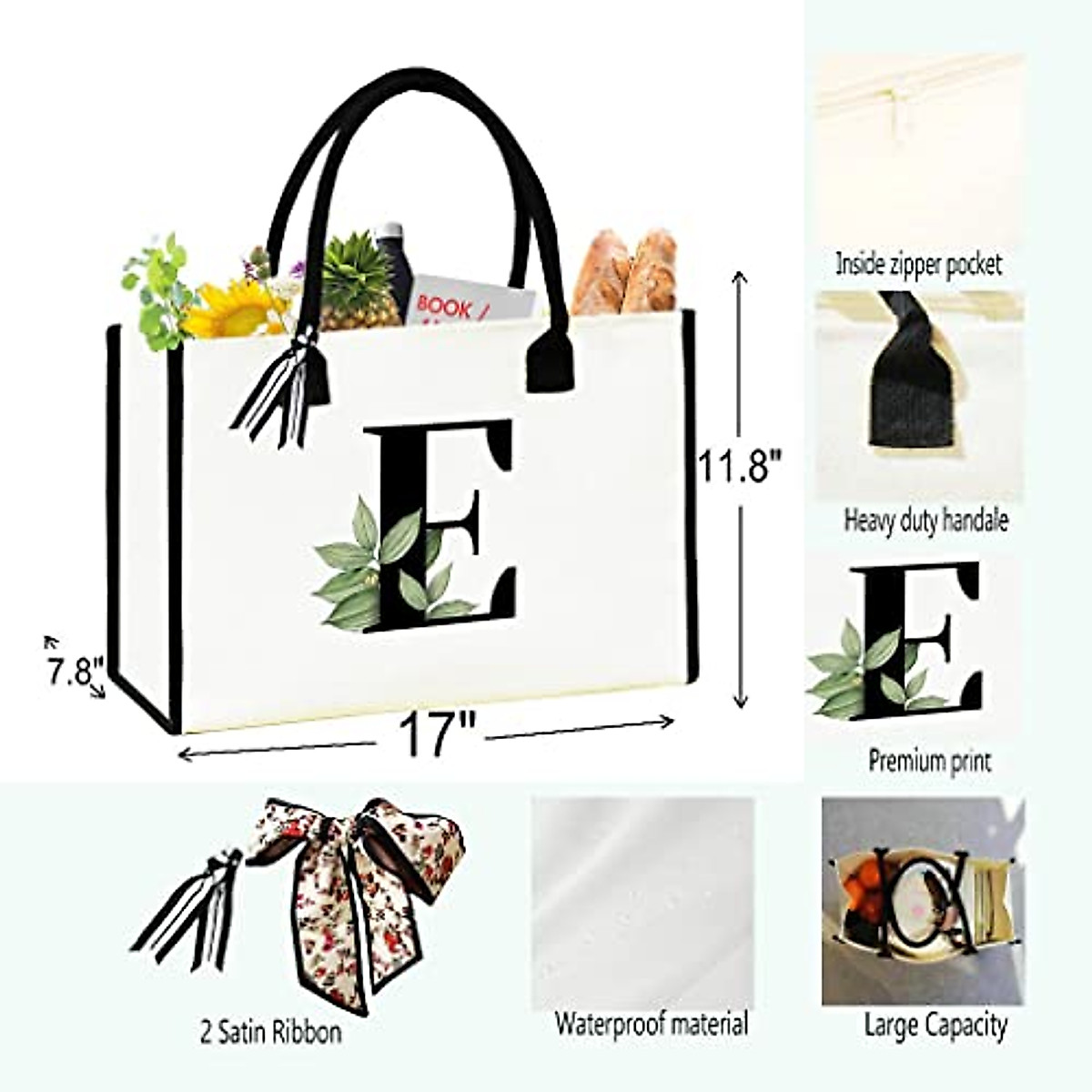 SANCABA 20th 30th 40th 50th Gfits Tote Bag Initial Monogrammed Bag,Personalized Beach Bag Reusable Bags,Wedding Bride Bridemaids