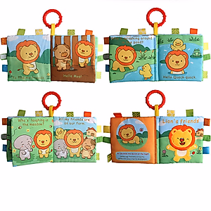 MUBEN Baby Activity Book with Attachable Link for On-The-Go Travel, Soft Crinkle Cloth Book Rattle Toy for Infants Educational Learning Toys for Babies Newborn to One Year