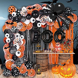 AIBIIN 116pcs Halloween Balloon Garland Arch Kit Halloween Party Balloons Halloween Balloons Decorations Orange Black Foil Fringe Curtain Halloween Boo Birthday Baby Shower Backdrop Balloon Kit