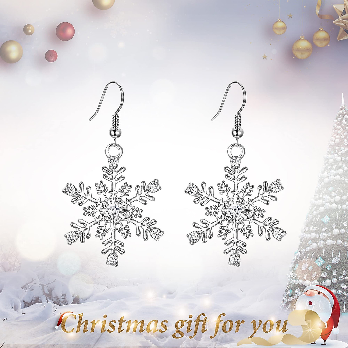 EVER FAITH Women's Austrian Crystal Winter Party Snowflake Pierced Hook Dangle Earrings Clear Silver-Tone