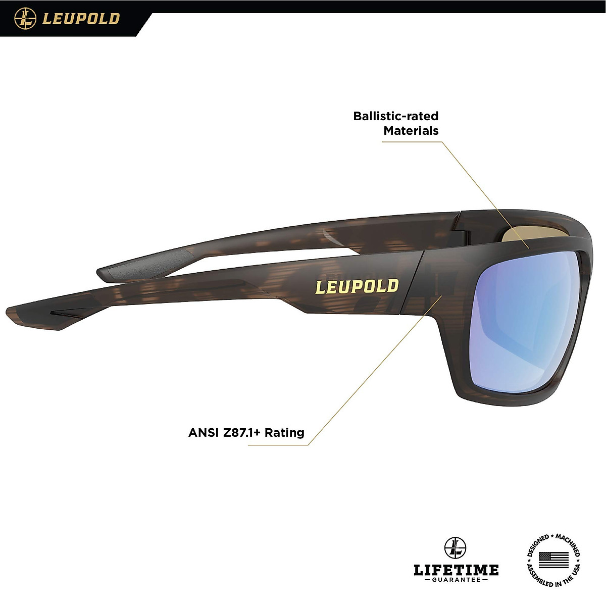 Leupold Packout Performance Eyewear with Matte Tortoise Frames and Blue Mirror Polarized Lenses