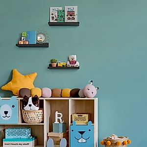 16 Inch Black Floating Shelves - Set of 3 Photo Ledge Wall Mounted Shelves with Invisible Brackets - Floating Shelves Black for Bedroom, Living Room, Bathroom, Kitchen, Office - 3 Different Sizes