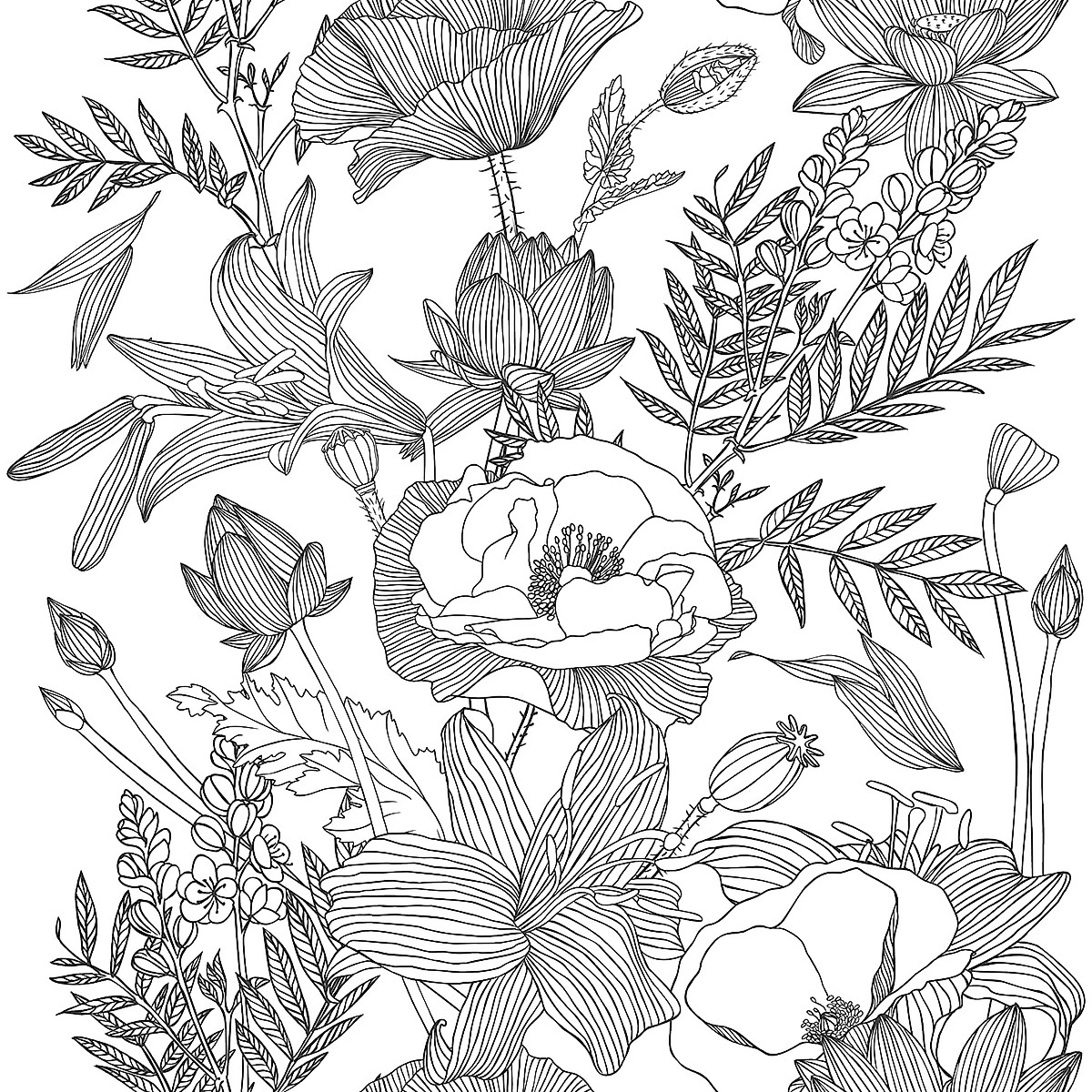 Elegant Lily Lotus Floral Adhesive Shelf Liner Peel & Stick Dresser Drawer Sticker Cabinet Sticker Furniture Contact Paper, 17.7 Inch by 9.8 Feet(Black&White)