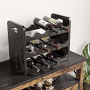 Bestier Wine Bar Cabinet with Detachable Wine Rack Insert, Farmhouse Coffee Bar Sideboard with LED Lights,Wood Entryway Console with Barn Door Rustic Brown