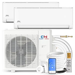 Cooper&Hunter 18,000 BTU Dual Zone Mini Split AC/Heating System 6,000 + 12,000 BTU, 22.9 SEER2, Wall Mount Ductless Air to Air Inverter Including 16ft Installation Kits