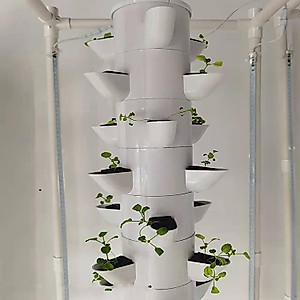Hydroponic Tower, Aquaponic Culture System 45 Holes Net Pots Aeroponic Kit 15 Layers for Herbs, Fruits and Vegetables with Hydrating Pump, Adapter