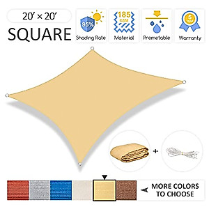 Garden EXPERT 20'x20' Sun Shade Sail Sand Large Square Canopy Sail Shade Cloth for Patio Garden Outdoor Backyard