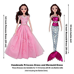 EuTengHao 89Pcs Doll Clothes and Accessories for 11.5 Inch Girl Dolls Set Include 10 Different Party Grown Outfits for Girl Doll, 77 Doll Accessories,1 Handmade Wedding Doll Dress and 1 Mermaid Dress