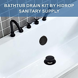 Black Tub Drain Tip-Toe Tub Trim Set Conversion Kit Assembly, Hidrop Bathtub Drain Replacement Trim Kit with 2-Hole Overflow Faceplate and Universal Fine/Coarse Thread, Matte Black