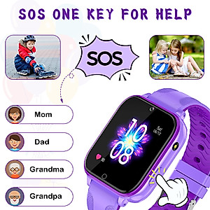 cjc 4G Kids Smart Watch with GPS Tracker and Calling, 2 Way Call SOS Kids Cell Phone Watch, Touch Screen Watch,3-15 Years Boys Girls Birthday (t10 Purple)