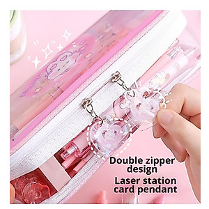 Cute Pencil Case Multilayer Large Capacity Pen Bag Rabbit Kawaii Pen Case Pencil Pouch Gift (Pink)