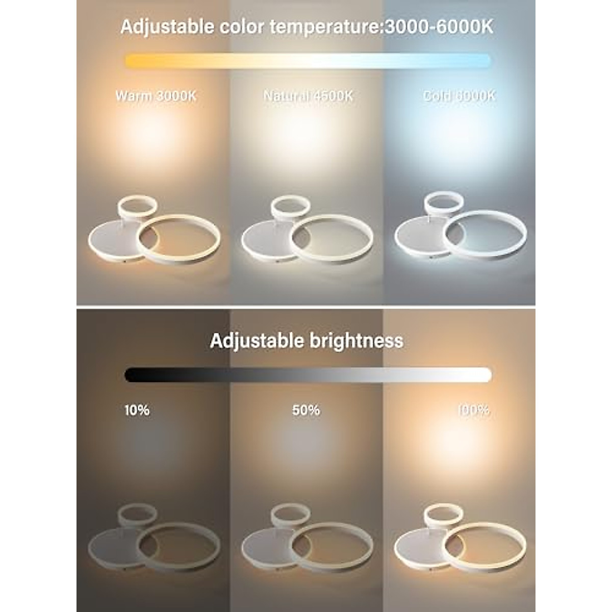 KAUCQI Dimmable Lighting Fixtures Ceiling, Modern Ceiling Light of 3000K-6000K with Remote Control, Led Lights 54W 5400lm for Living Room, Kitchen, Hallway Lamparas de Techo Modernas