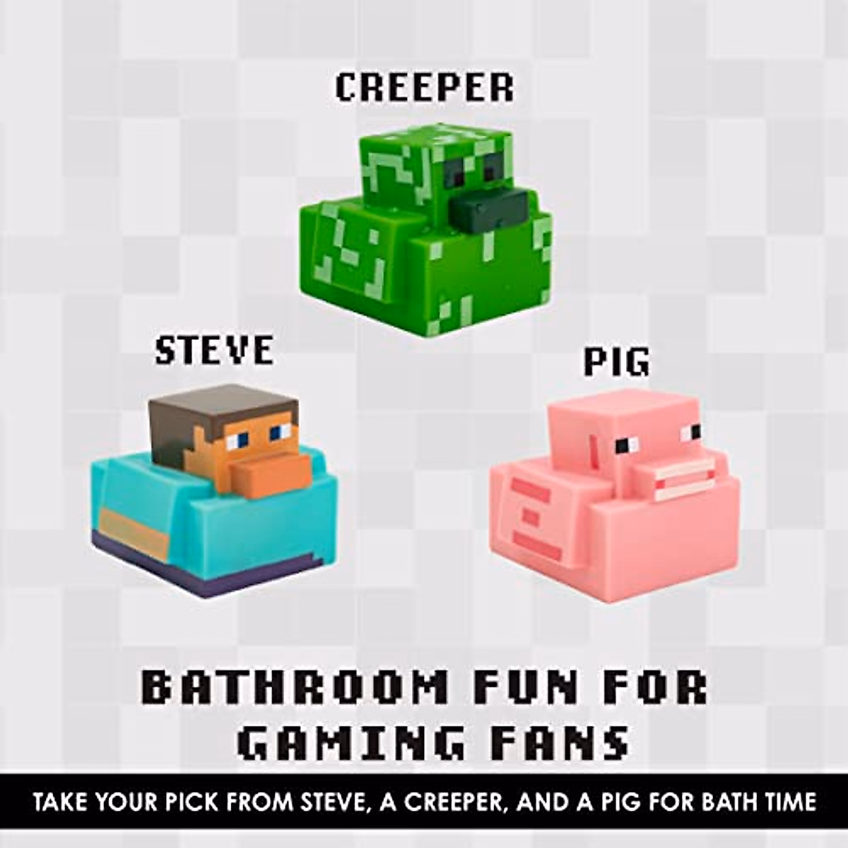 Paladone Minecraft Rubber Duckies, Set of 3 Minecraft Bath Ducks, Creeper Pig and Steve Bath Toys, Funny Jeep Ducks