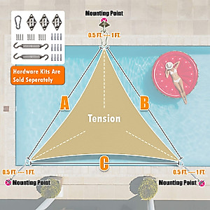 ShadeMart 16' x 16' x 16' Beige Triangle Sun Shade Sail UPF50 SMTAPT16 Canopy Fabric Cloth Screen, Water Air Permeable & UV Resistant, Heavy Duty, Carport Patio Outdoor - (We Customize Size)