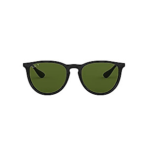 Ray-Ban RB4171 Erika Round Sunglasses, Black/Polarized Green, 54 mm