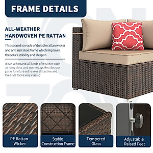 VONZOY Outdoor Patio Furniture Set 7 Pieces Sectional Rattan Sofa Set, PE Rattan Wicker Patio Conversation Set with 6 Seat Cushions and 1 Tempered Glass Table and Furniture Cover, Brown
