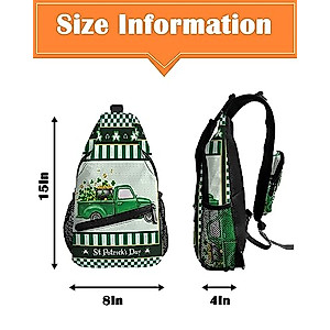 Gsypo Sling Backpack, St. Patrick's Day Truck Pull Shamrock Checkered Pattern Waterproof Lightweight Small Sling Bag, Travel Chest Bag Crossbody Shoulder Bag Hiking Daypack for Women Men
