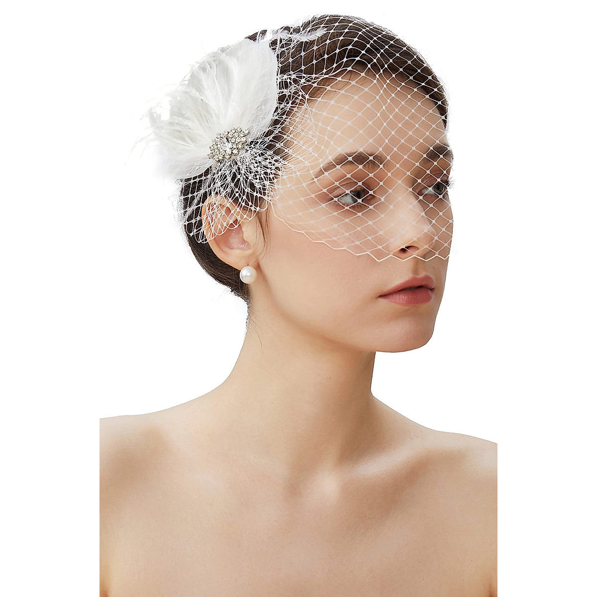 BABEYOND Veil Fascinator Hat for Women Feather Fascinators Hair Clip with Removable Veil Tea Party Hat Bridal Wedding